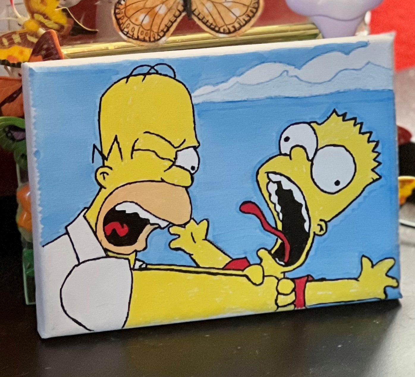 The Simpsons - Bart & Homer - Hand Drawn and Painted Canvas - Etsy