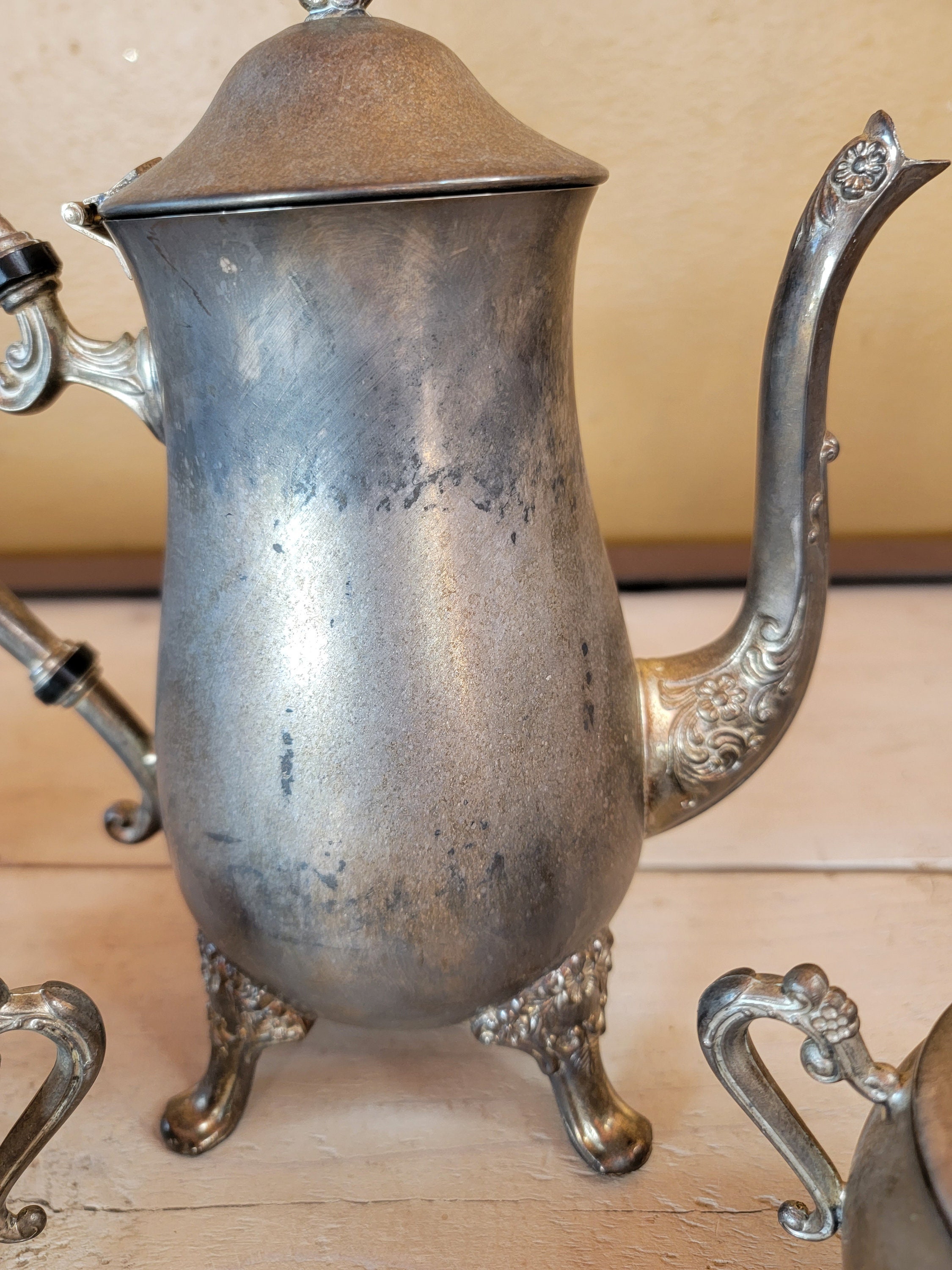 Vintage EP BRASS Silver Plated on Brass 3 Piece Tea Set Coffee Pot ...