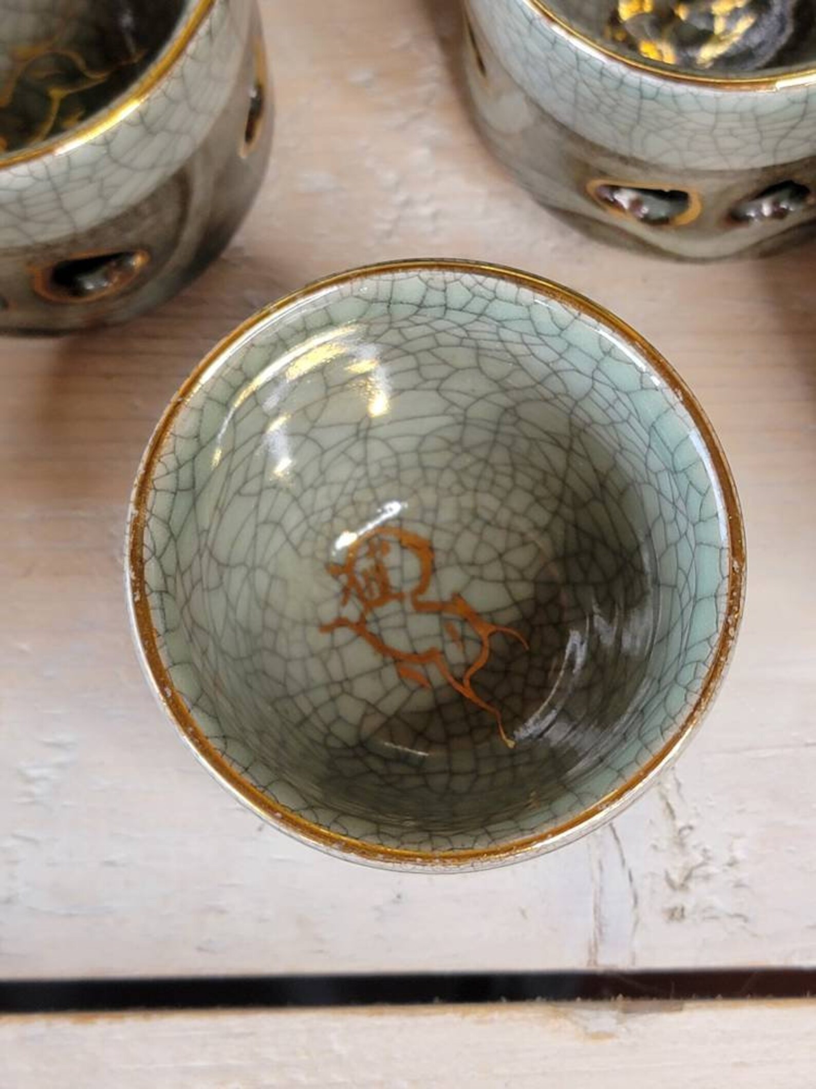 Soma Ware Japanese Pottery Somayaki Punch Bowl 9 Cups Gold Horse ...