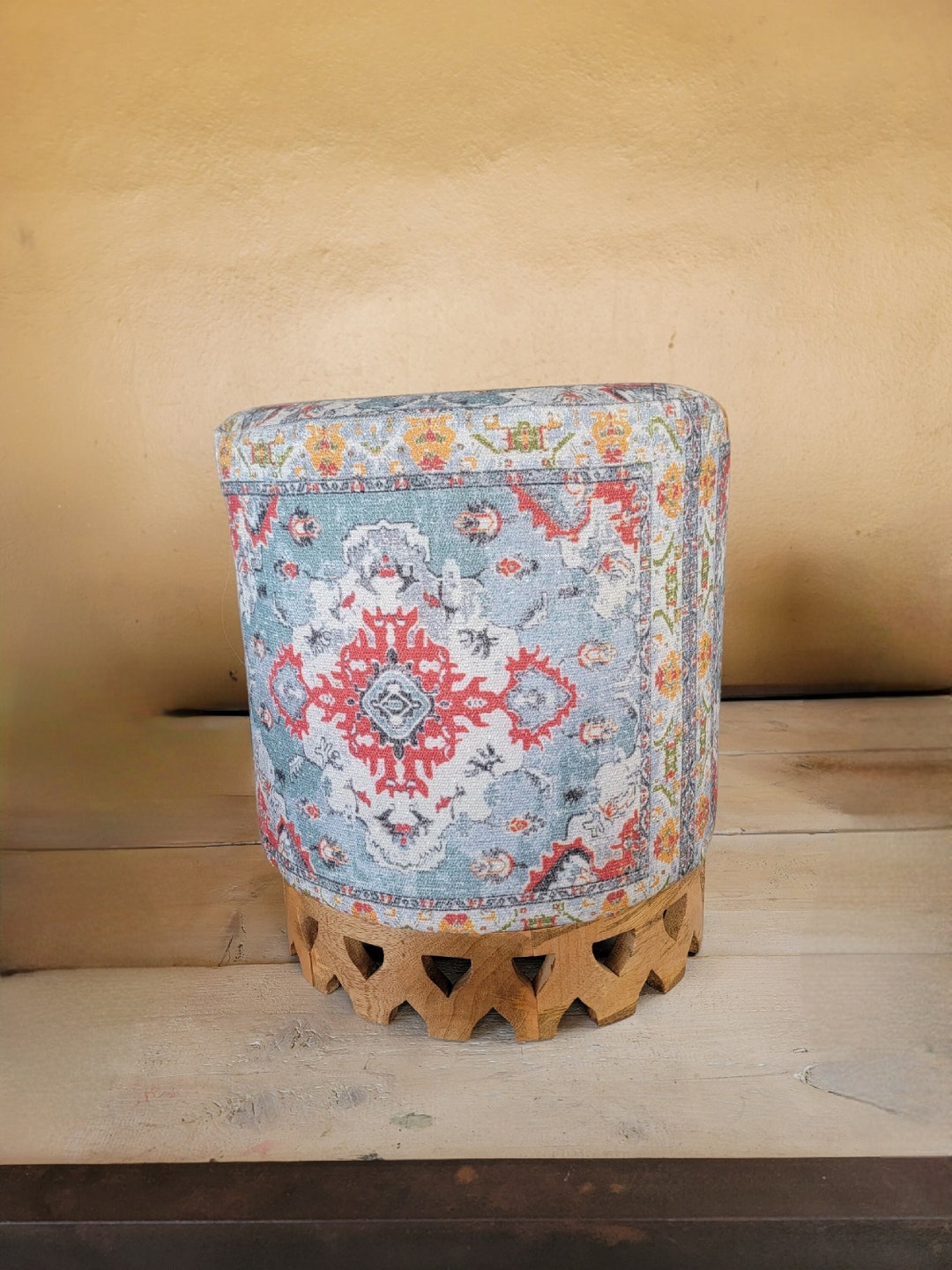 Round Moroccan Style Upholstered Stool - Etsy