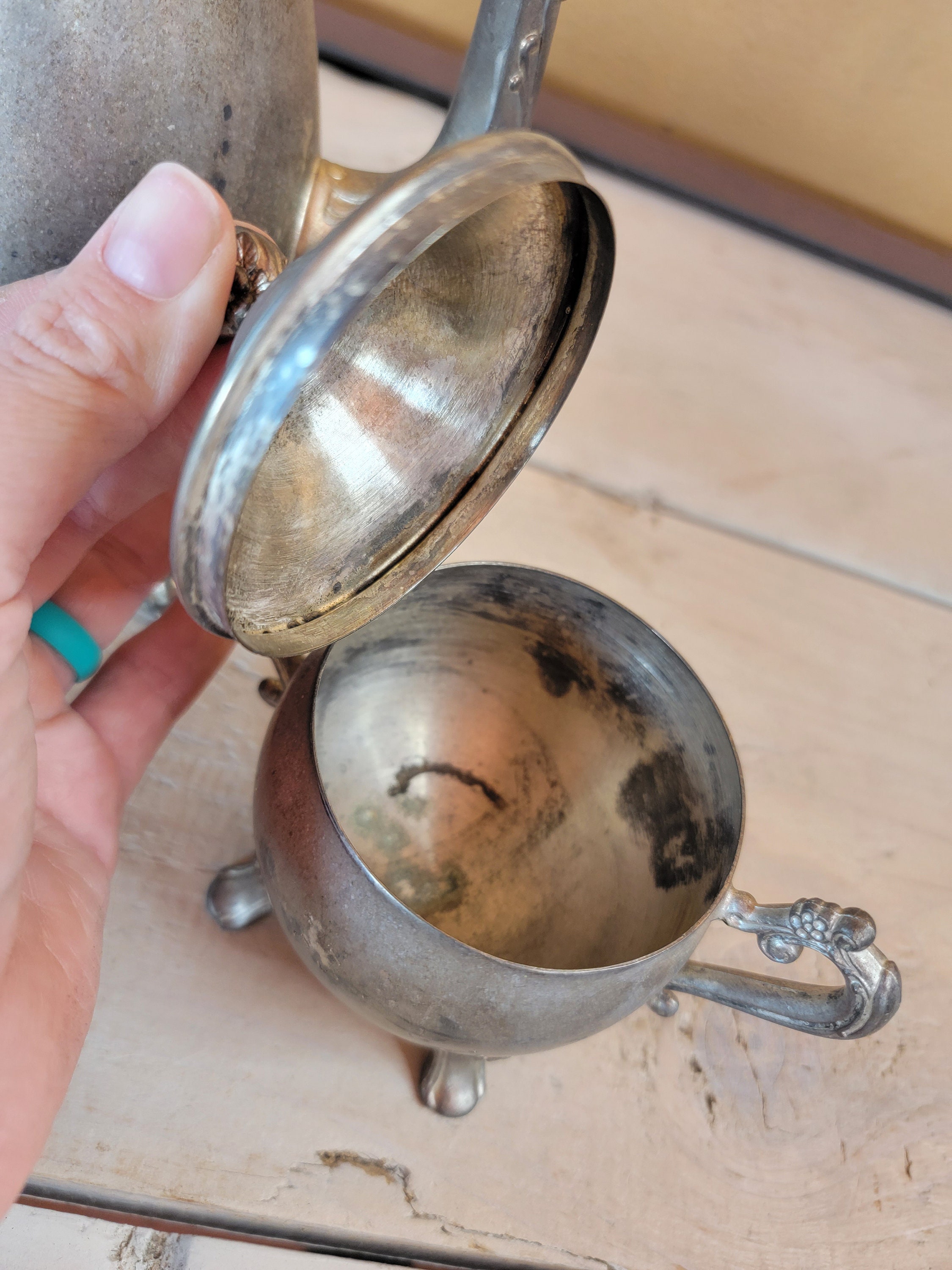 Vintage EP BRASS Silver Plated on Brass 3 Piece Tea Set Coffee Pot ...