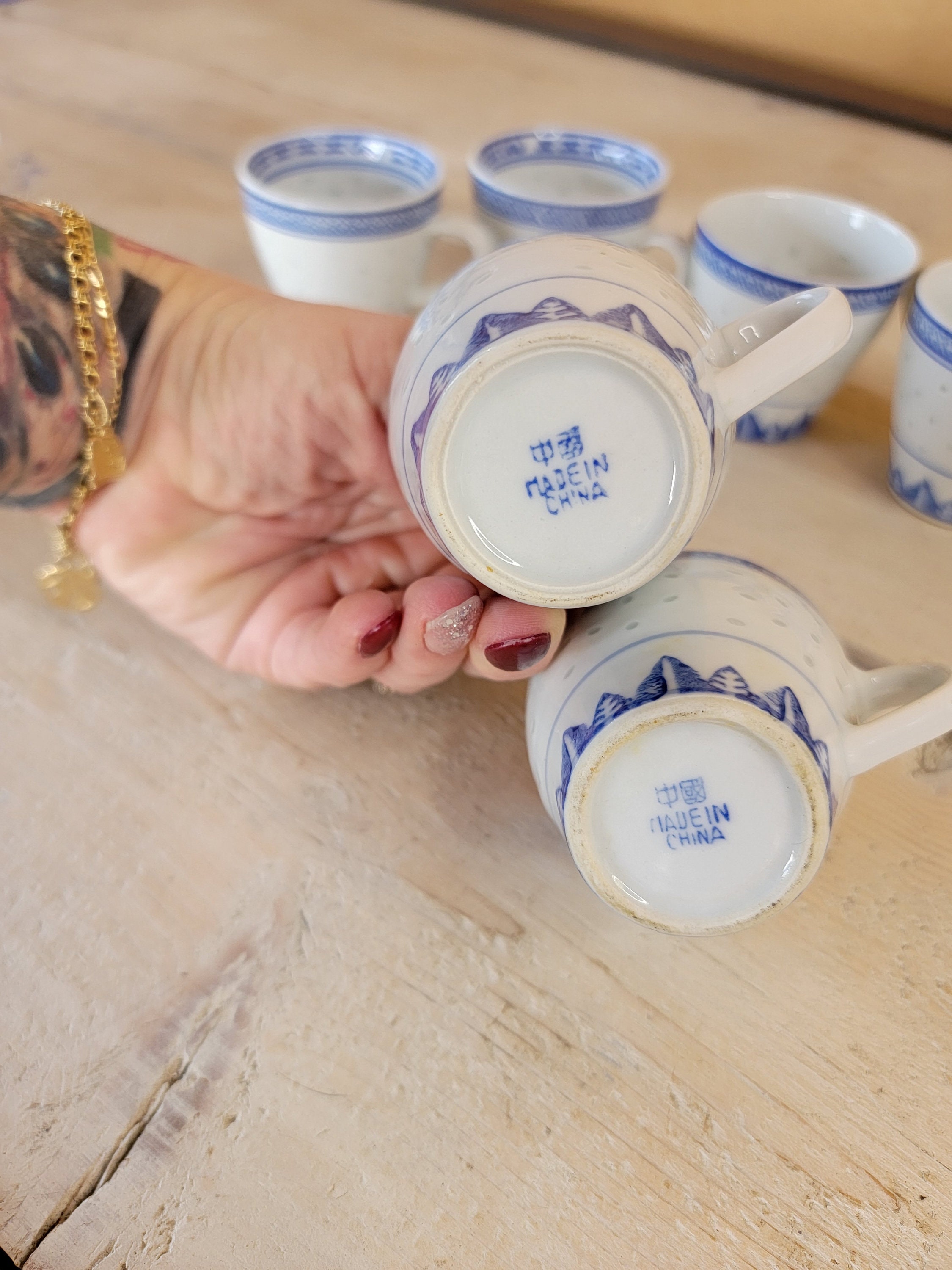 Tienshan Rice Flower Demitasse Cup Vintage Linglong Rice Pattern Tea ...