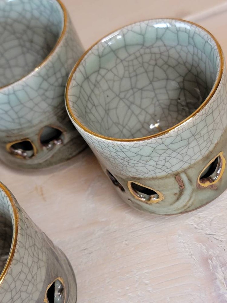 Soma Ware Japanese Pottery Somayaki Punch Bowl 9 Cups Gold Horse ...