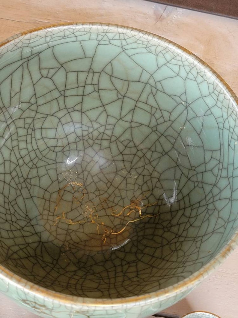 Soma Ware Japanese Pottery Somayaki Punch Bowl 9 Cups Gold Horse ...