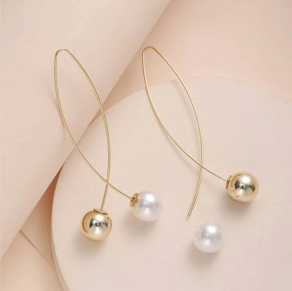 Pearl Earrings Long Simple Fashion Earrings Women - Etsy