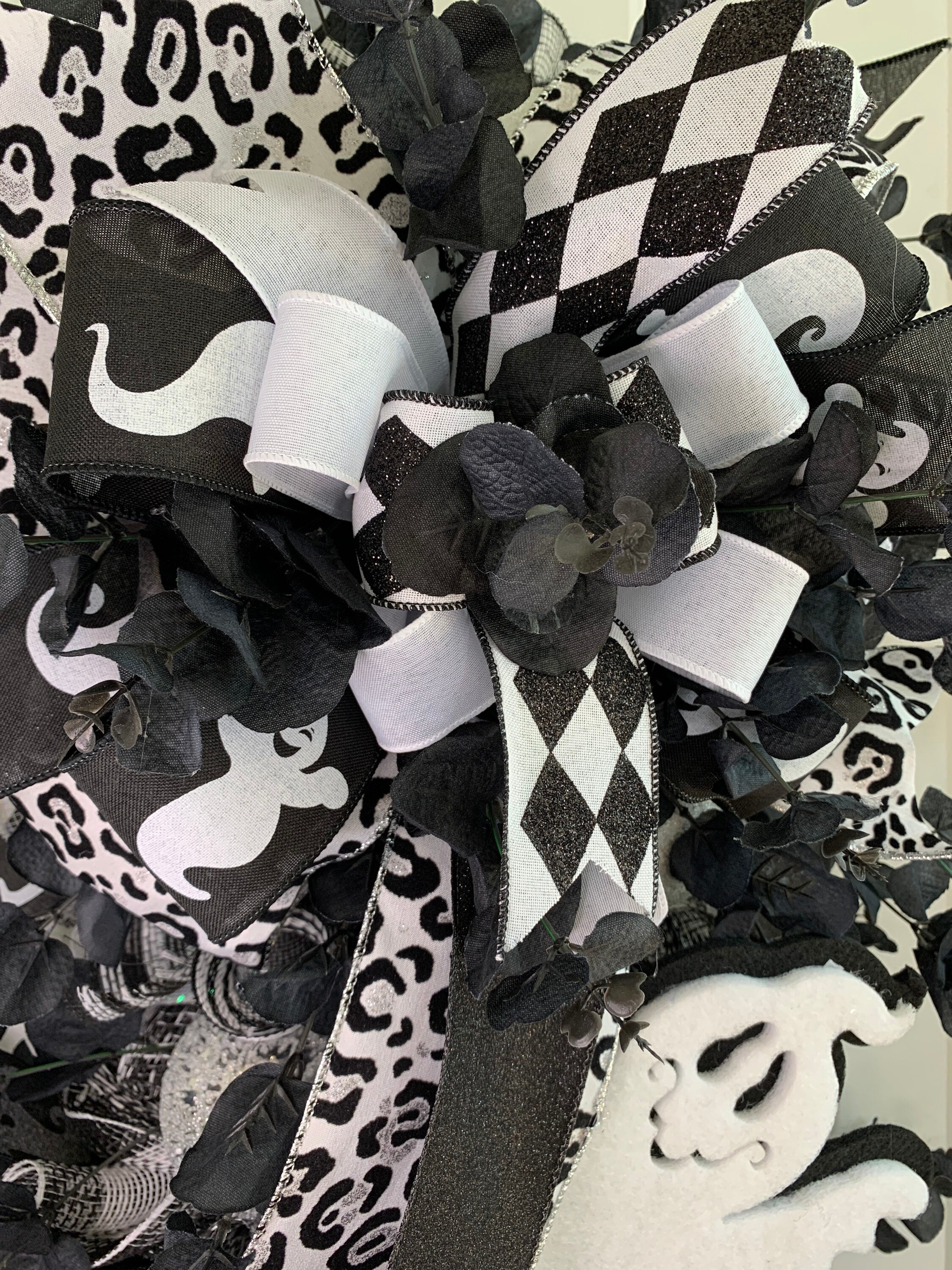 Halloween Ghost Swag Black and White Halloween Swag Front - Etsy