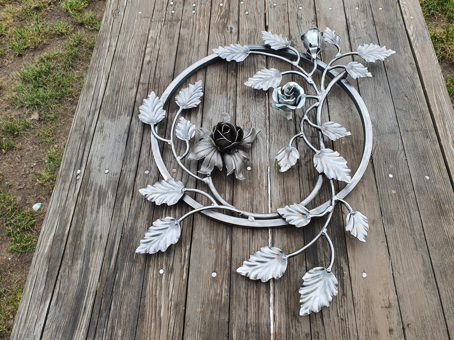 Steel Wall Art Sculpture Rose Rosette ground - Etsy