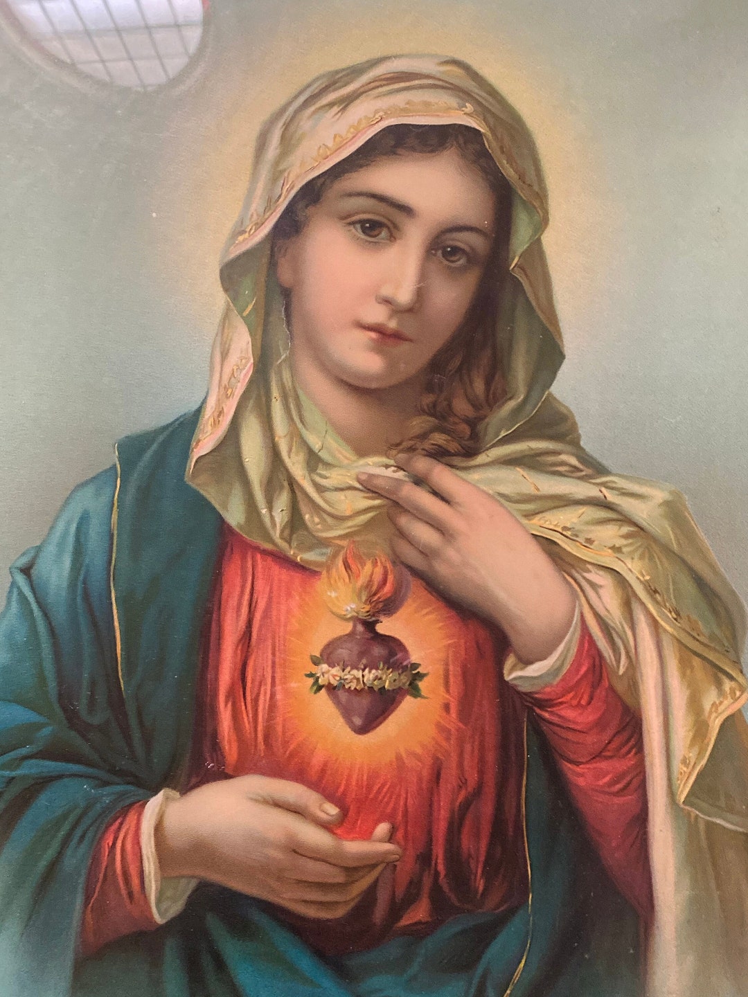 Vintage Immaculate Heart of Mary / Sacred Heart Religious Framed Print ...