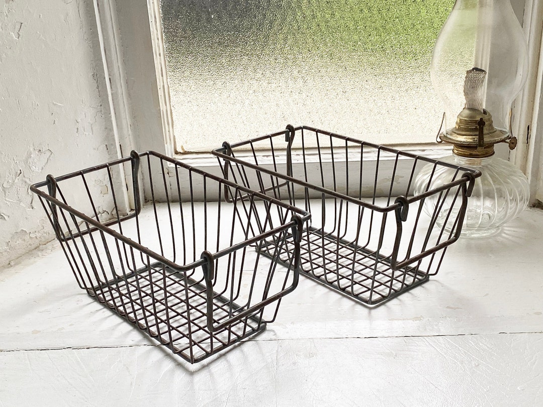 Vintage Industrial Metal Wire Utility Baskets With Handles. Set of Two ...