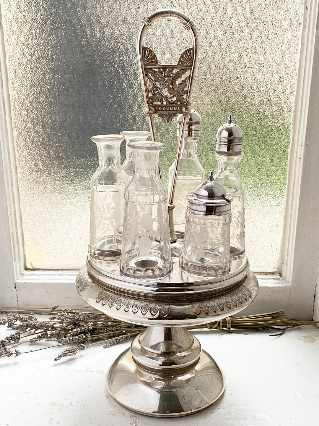 Antique Meriden Silver Plated 6 Piece Cruet/condoment Set on Swivel ...