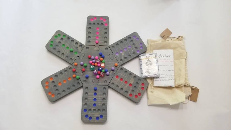 Carbles card and marbles board game 2 3 4 5 6 players stained | Etsy