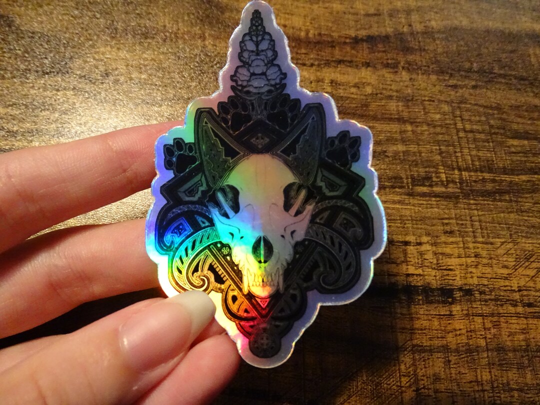 Holographic Dog Skull Sticker - Etsy