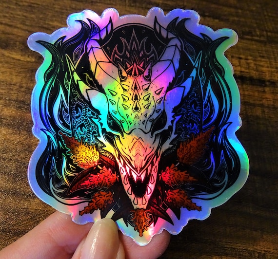 Holographic Dragon Skull Sticker - Etsy