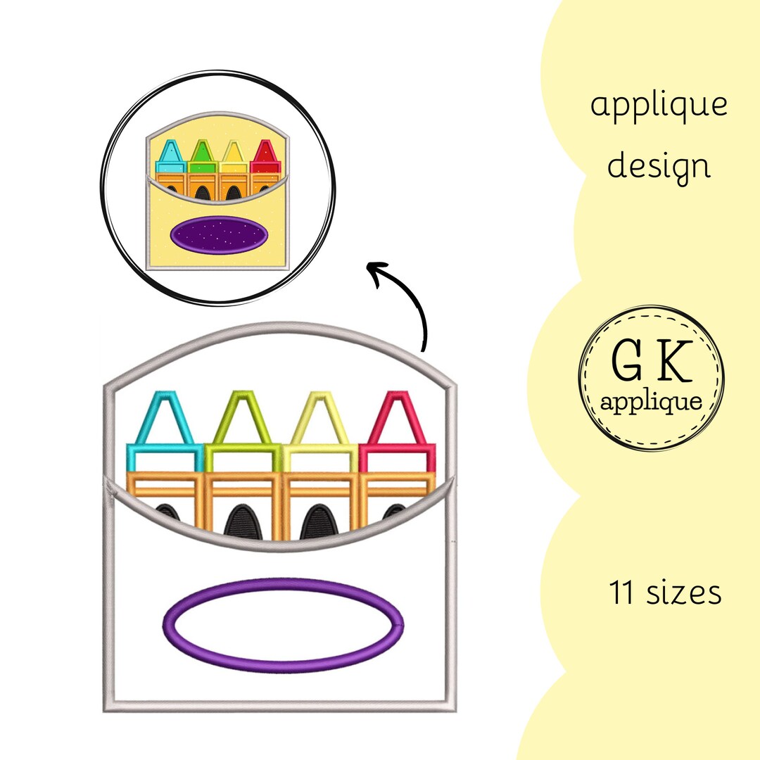 Crayons in the Box Applique Design. Crayon Embroidery Pattern. School ...
