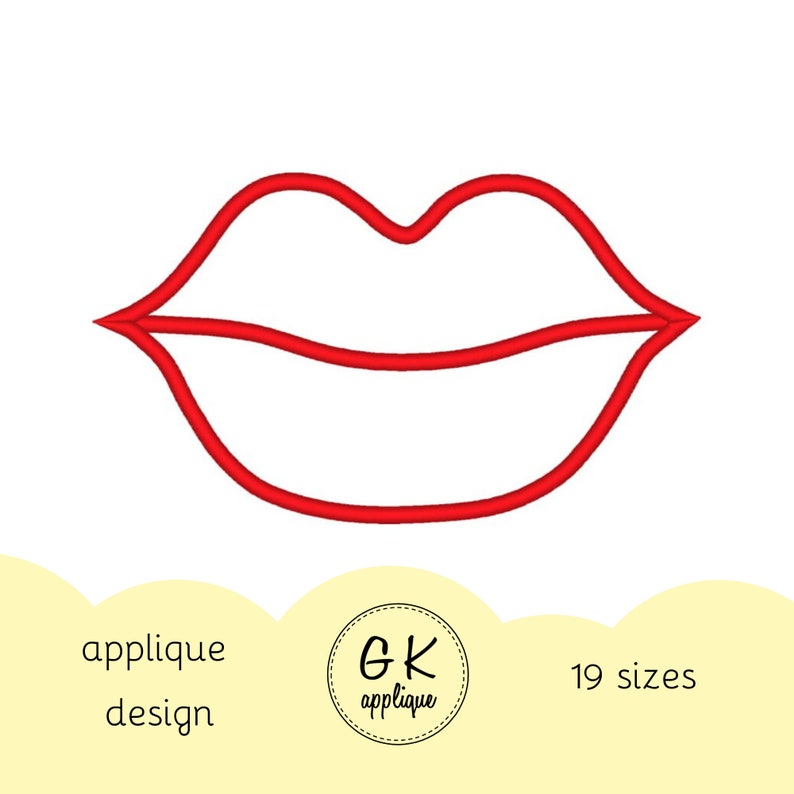 Lips applique design. Kiss embroidery design. Machine | Etsy