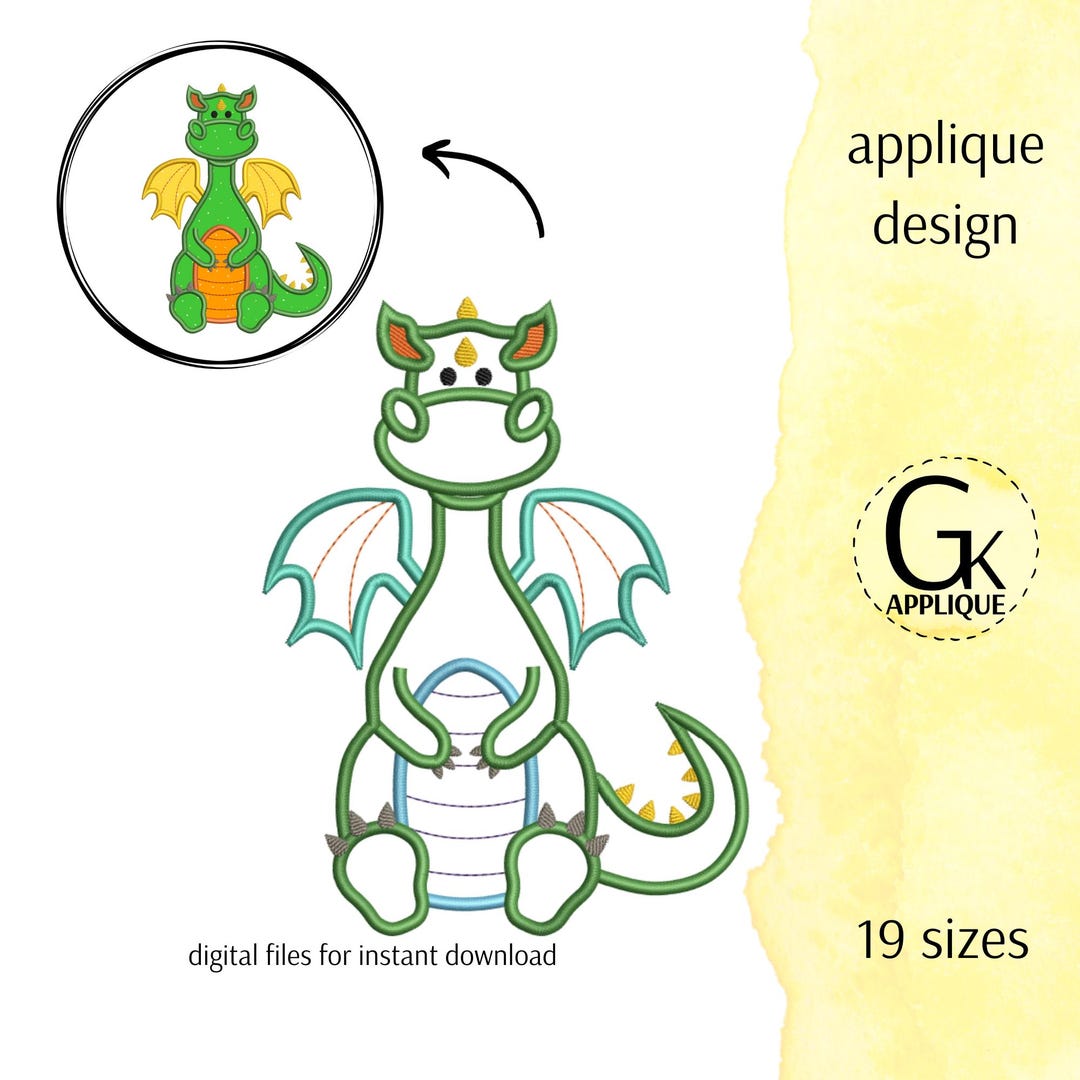 Dragon Applique Design. Machine Embroidery Design. 19 Sizes. Digital ...