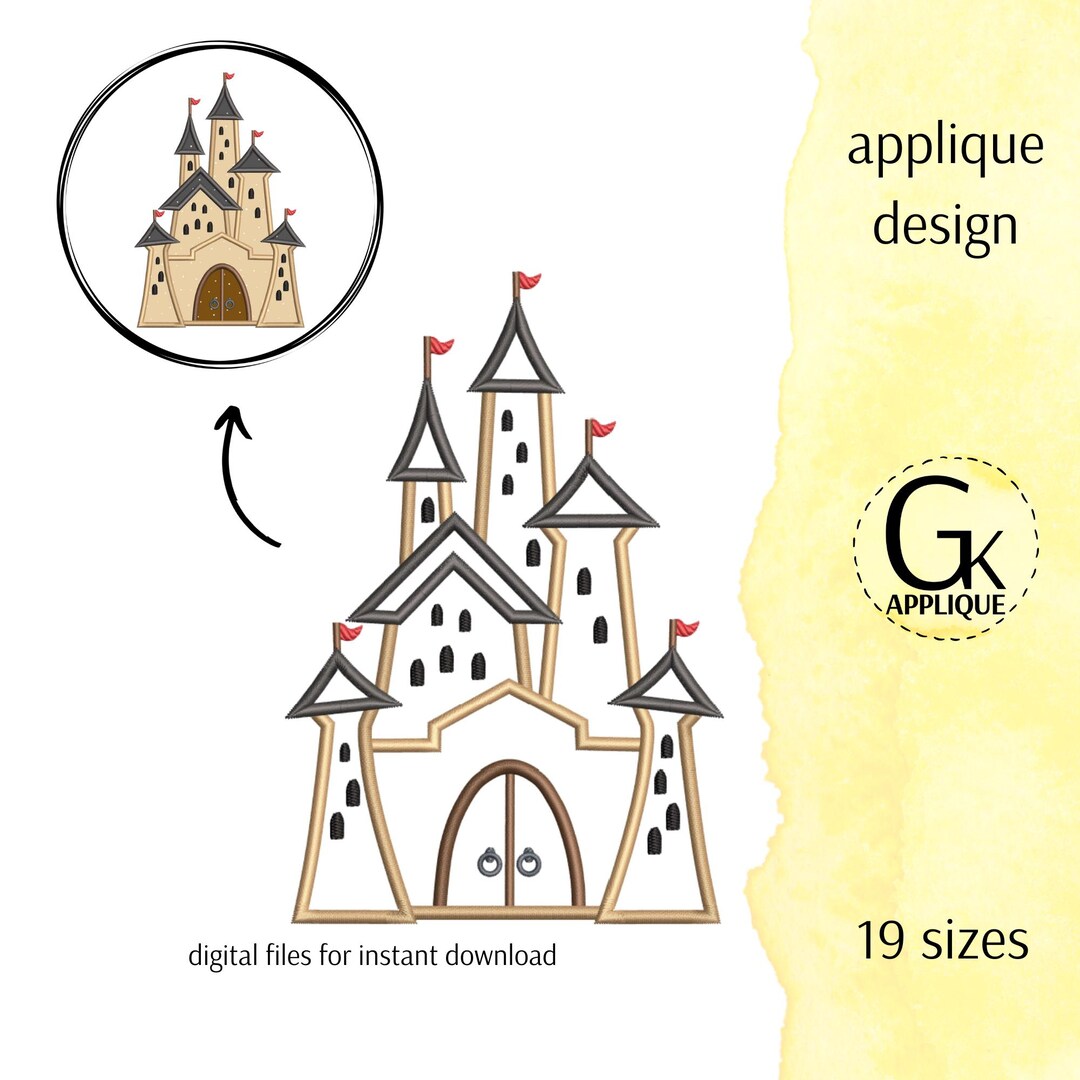 Castle Applique Design. Castle Embroidery Design. Machine Embroidery ...