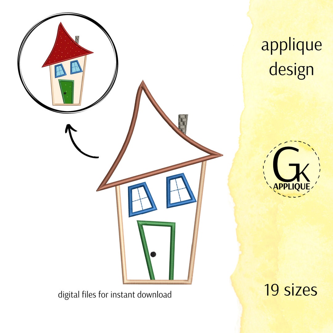 House Applique Design. House Embroidery Design. Fairy House Embroidery ...