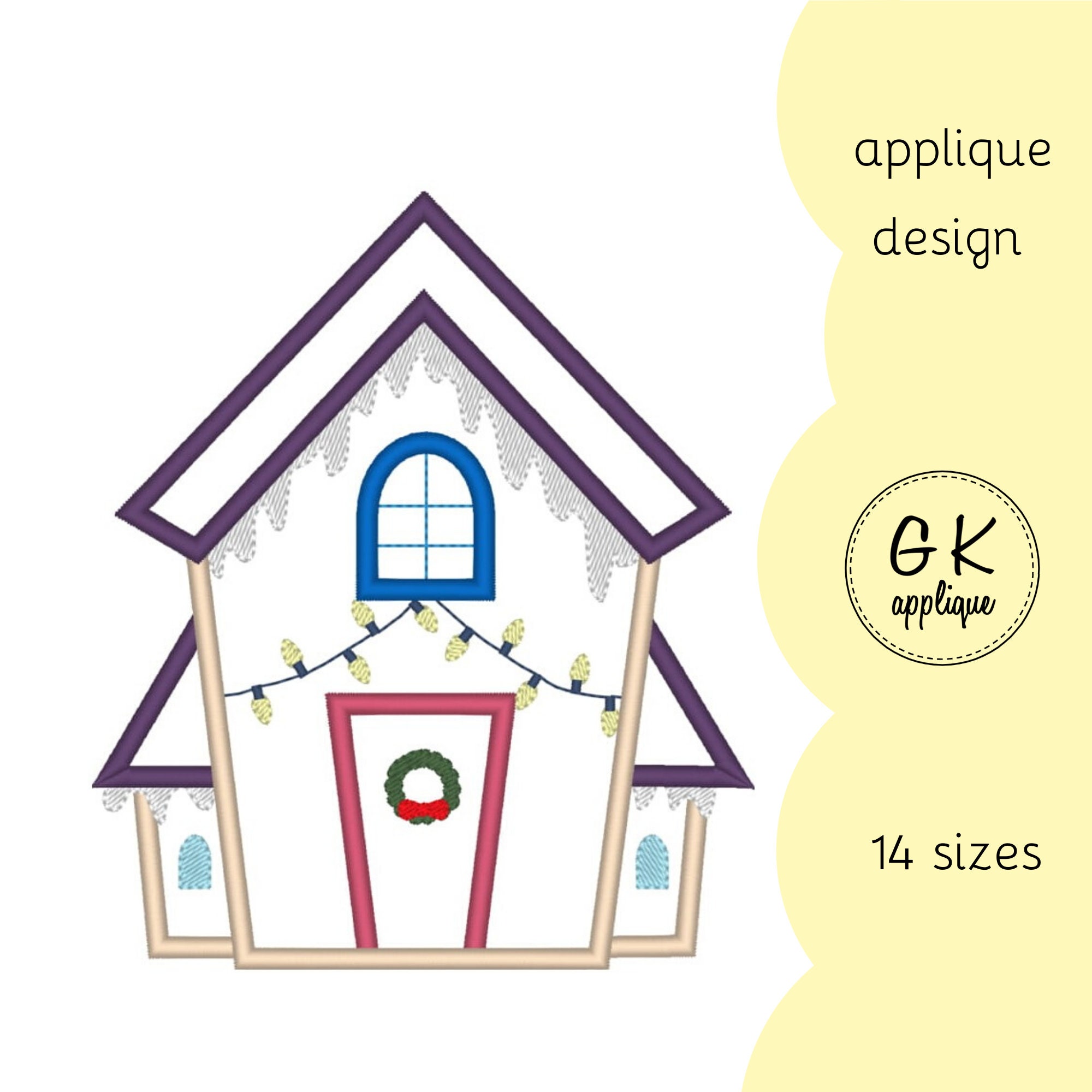 Christmas house applique design. Gingerbread house applique | Etsy