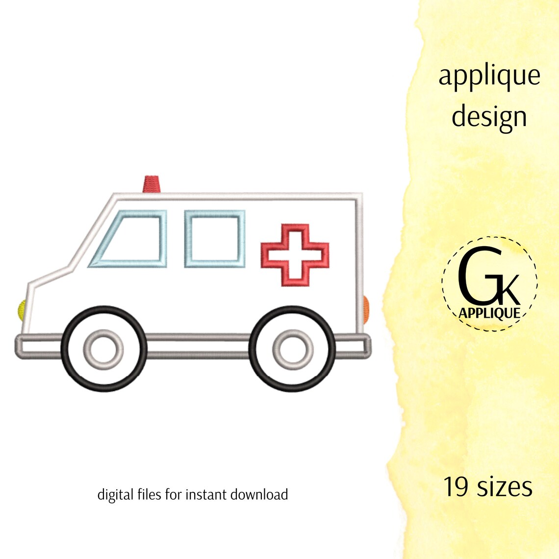 Ambulance Applique Design, Ambulance Embroidery Pattern, Emergency ...