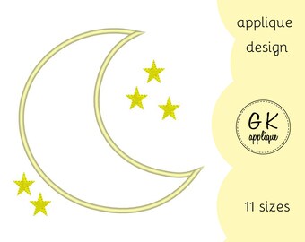 Sleeping moon applique design. Machine embroidery design. | Etsy
