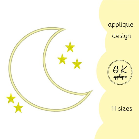 Moon Applique Design. Night Machine Embroidery Design. | Etsy