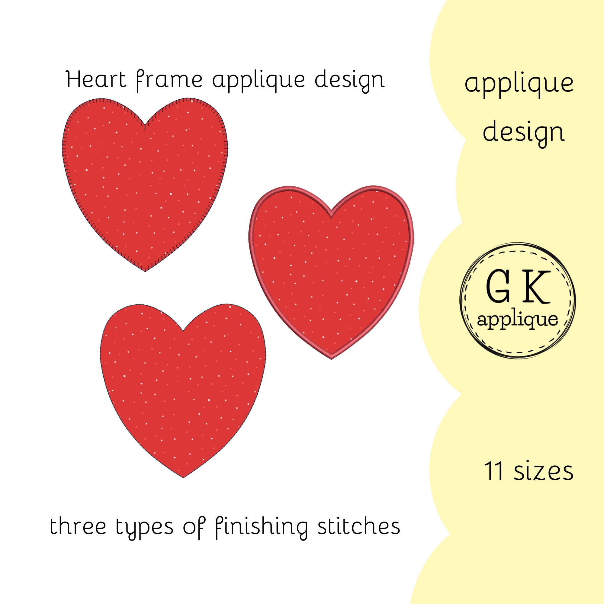 Heart Applique Design. Shape Applique Pattern. Frame Applique. - Etsy