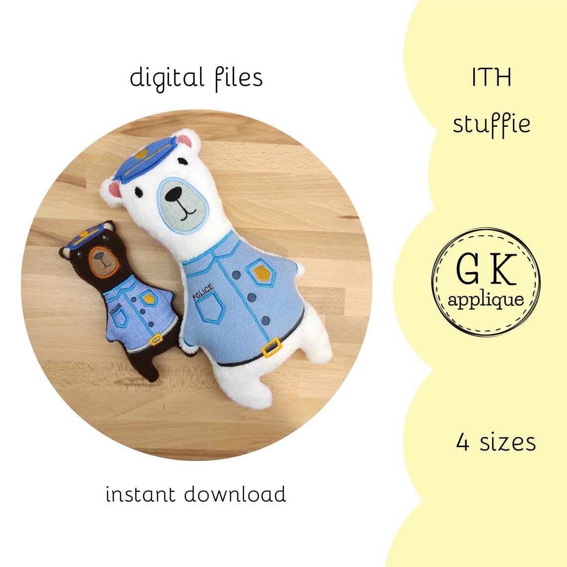 ITH Police Officer Teddy Bear Stuffie. in the Hoop Softie Design. Teddy ...