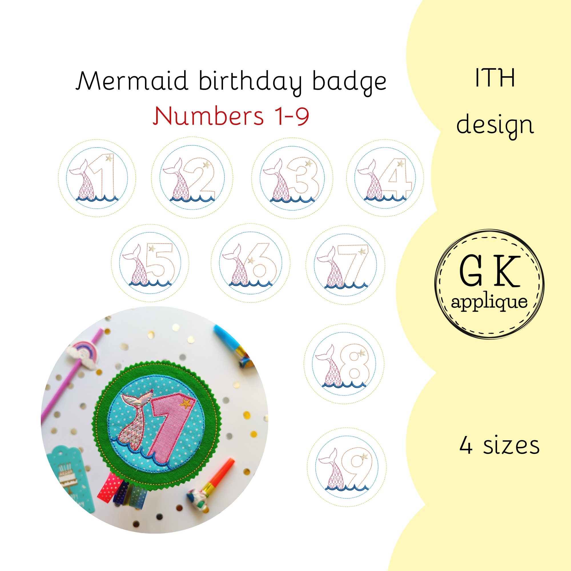 ITH Mermaid Birthday Badges Design - Numbers 1-9 Set. in the Hoop ...