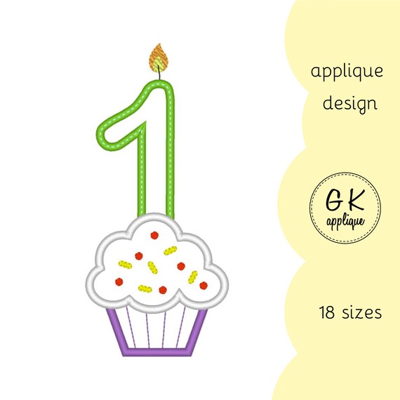 Birthday candle applique design number 1. Machine embroidery | Etsy