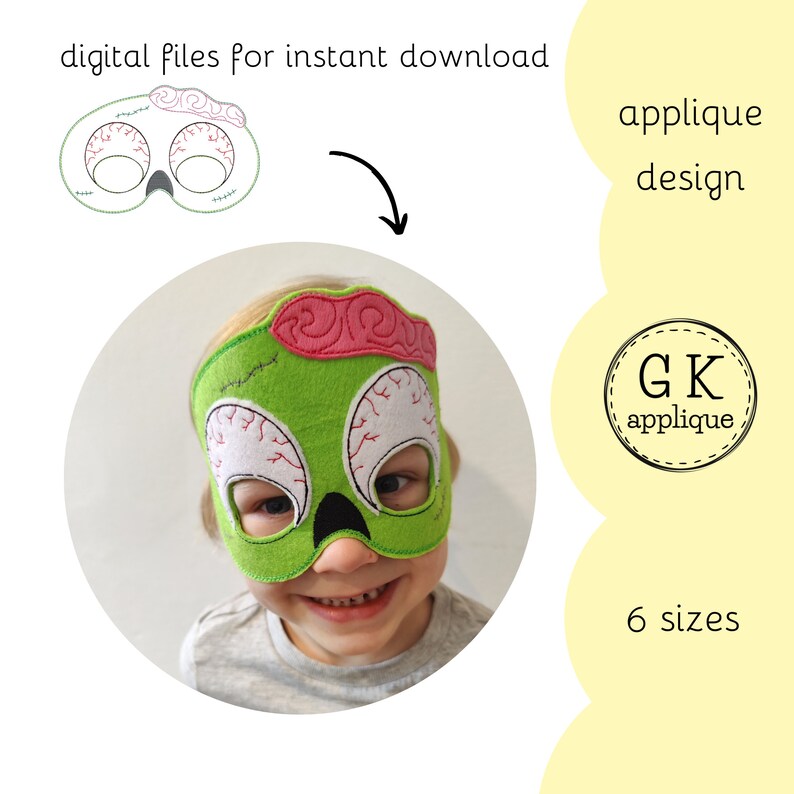 ITH Zombie Mask Applique Design. Pretend Mask Machine Embroidery ...