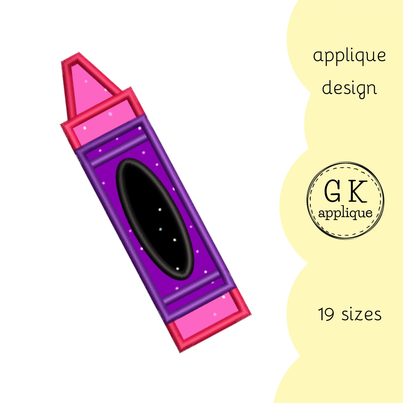 Crayon Applique Design. Crayon Embroidery Pattern. School - Etsy