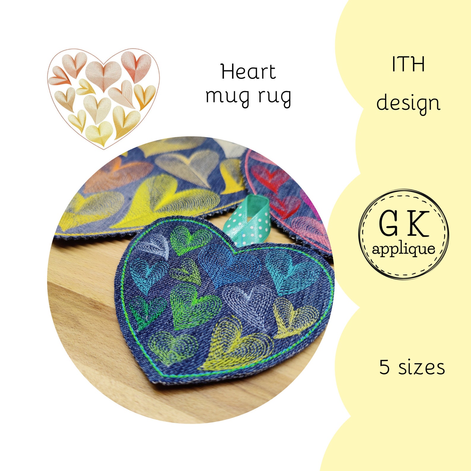 ITH Heart Mug Rug Pattern. in the Hoop Valentine's Day Mug | Etsy