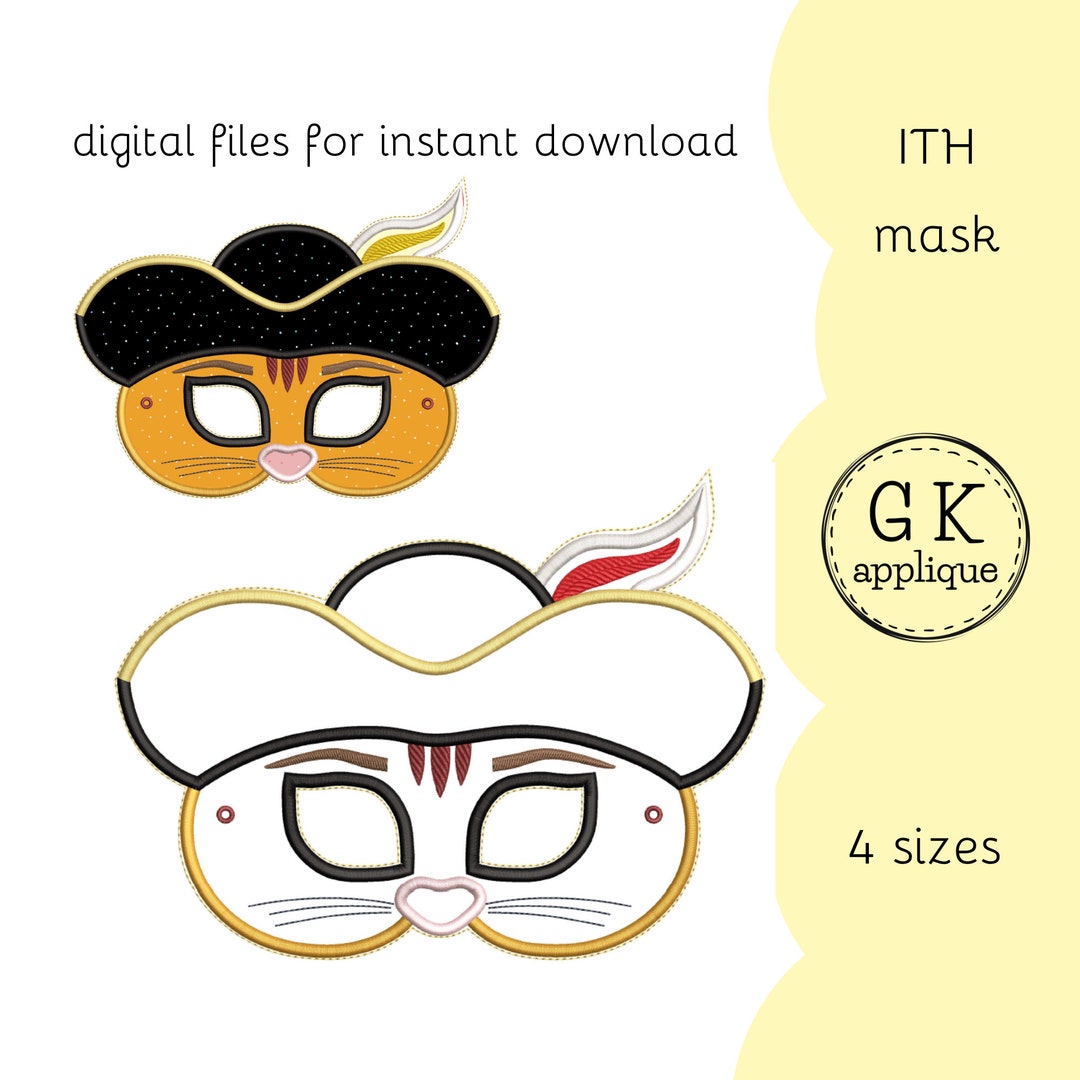 ITH Puss in Boots Mask Embroidery Design. ITH Halloween Pretend Mask ...