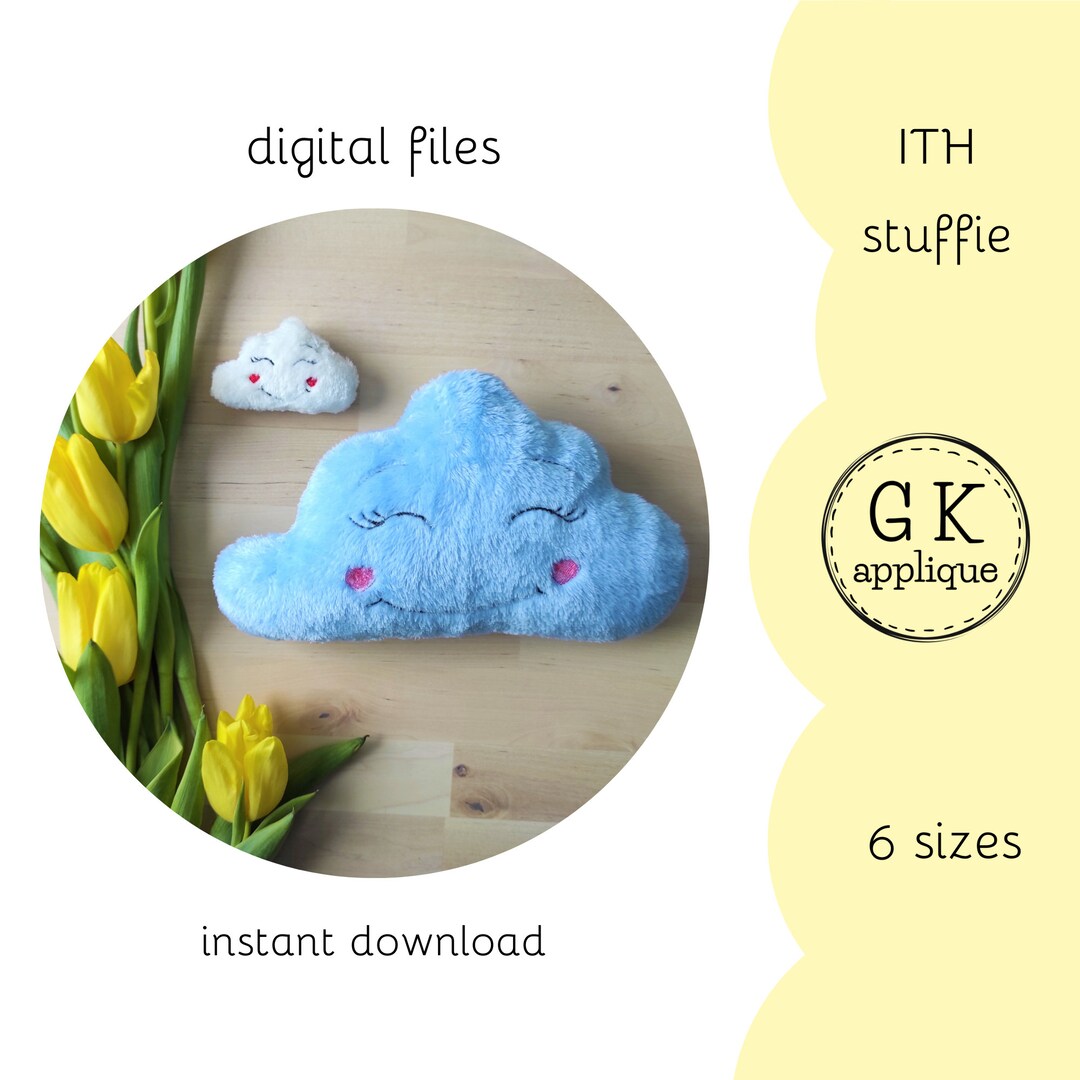 ITH Cloud Softie Design. in the Hoop Weather Stuffie Pattern. ITH ...