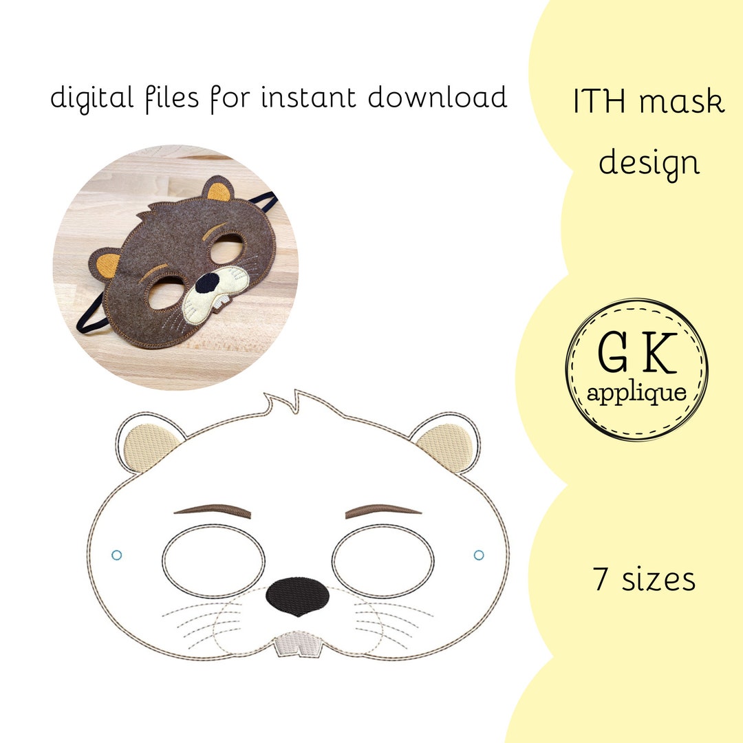 ITH Beaver Mask Design. ITH Halloween Mask Embroidery Design. Pretend ...