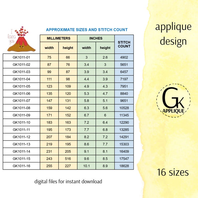 Volcano - I Lava You - Applique Pattern. Love Applique Design. 16 Sizes ...