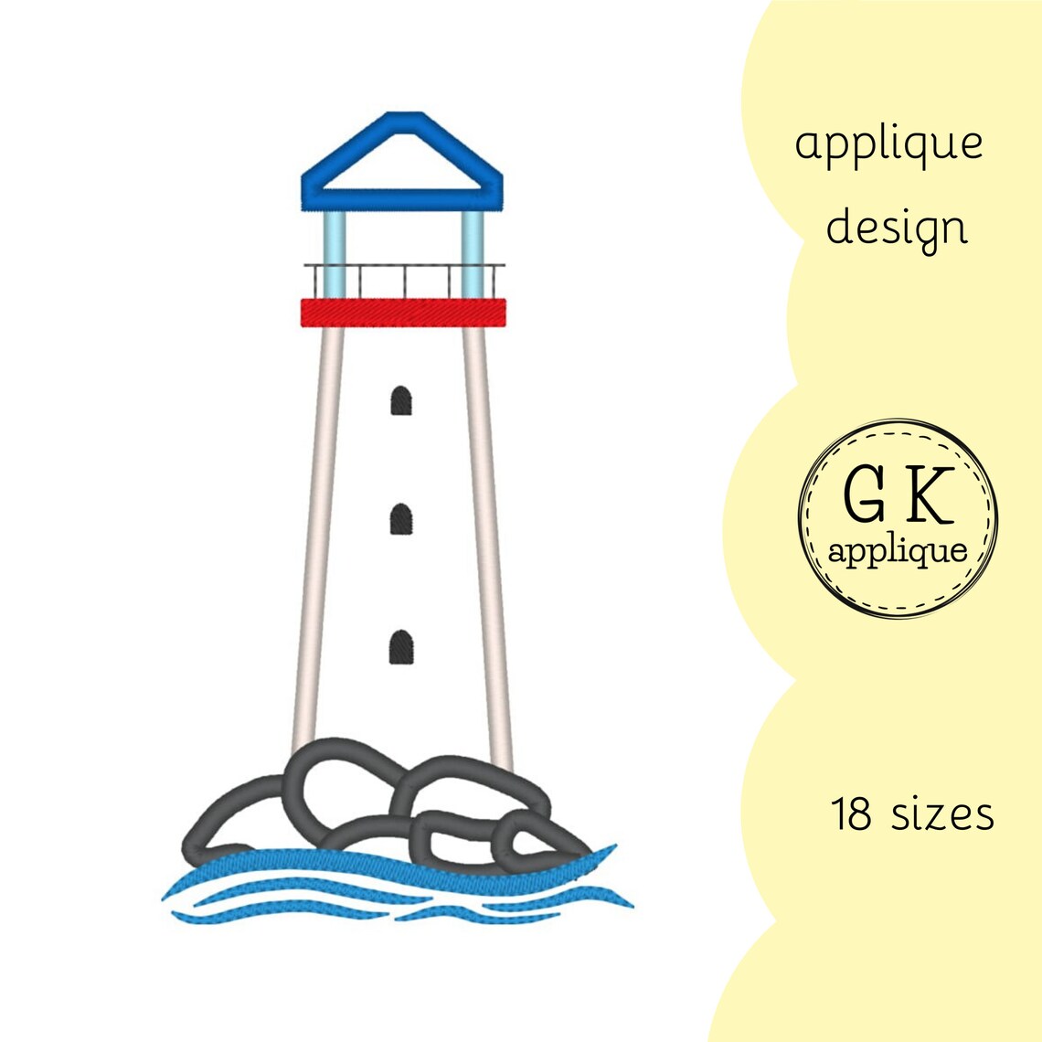 Lighthouse Applique Design. Machine Embroidery Pattern. | Etsy