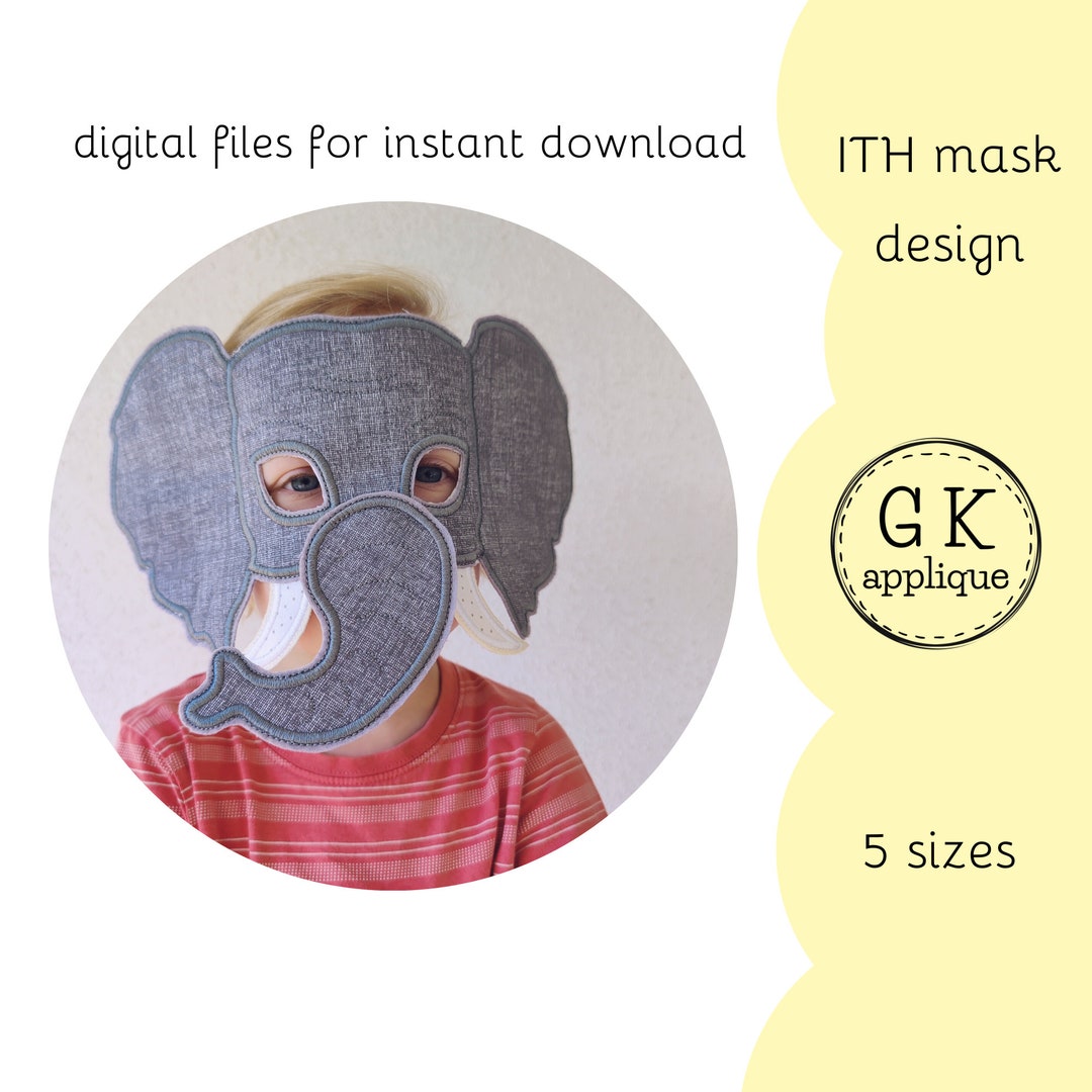 ITH Elephant Mask Design. ITH Safari Animal Mask Embroidery Design ...