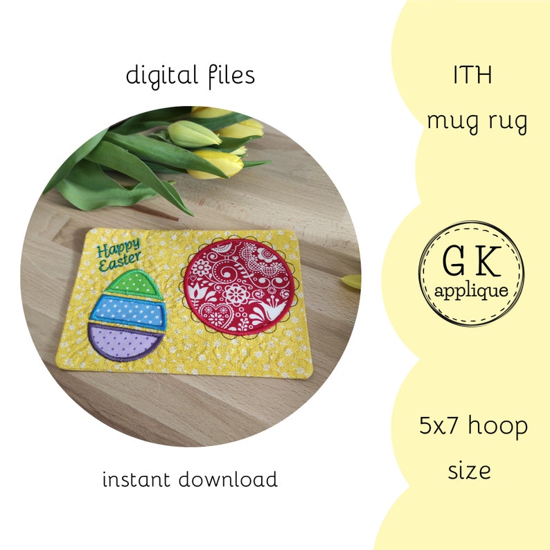 ITH Easter Mug Rug. ITH Easter Egg Coaster. ITH Spring Machine - Etsy
