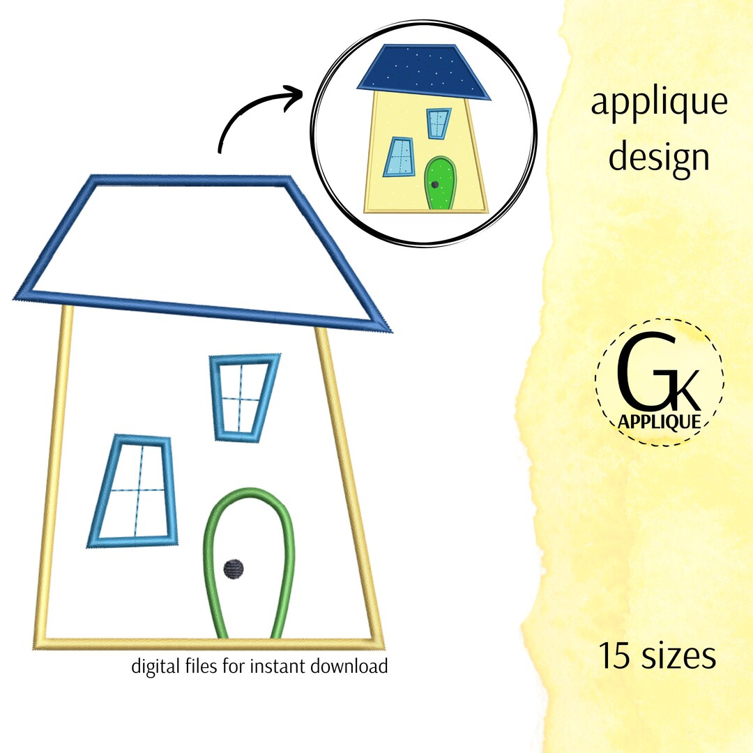 Whimsical House Applique Design. Home Embroidery. Machine Embroidery ...