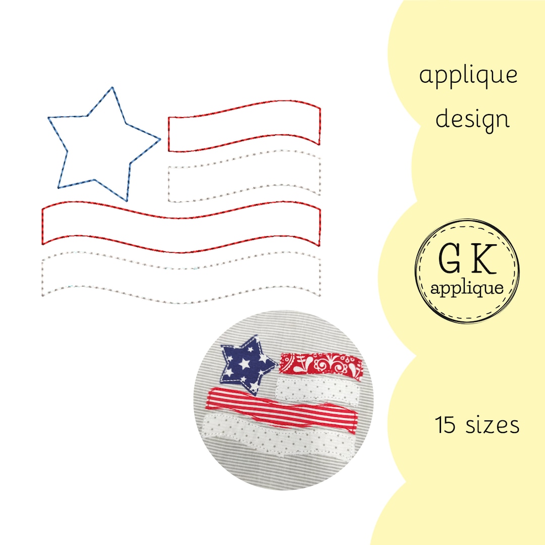 US Flag Applique Design. Raw Edge Applique. American Flag Machine ...