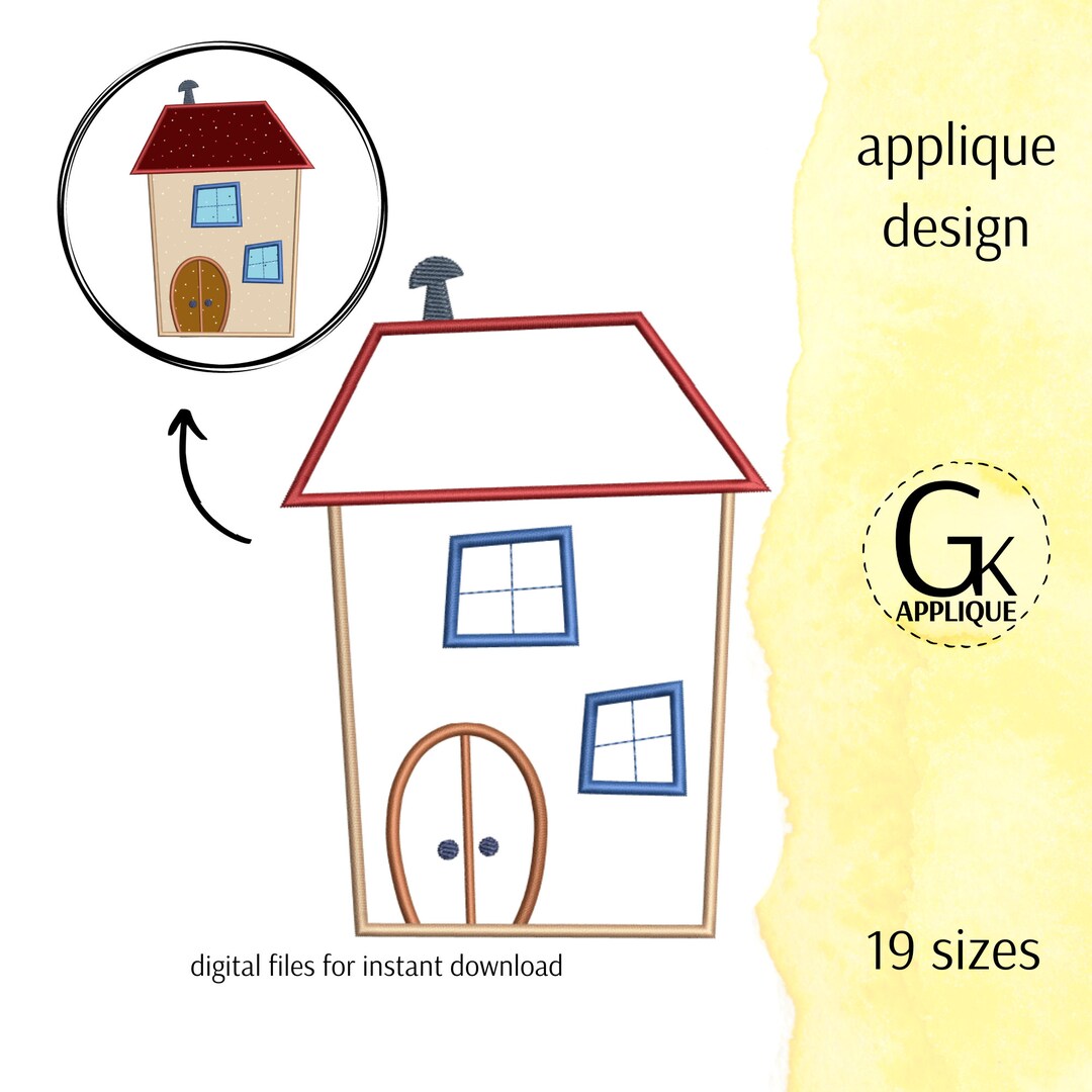 House Applique Design. House Embroidery Design. Machine Embroidery ...