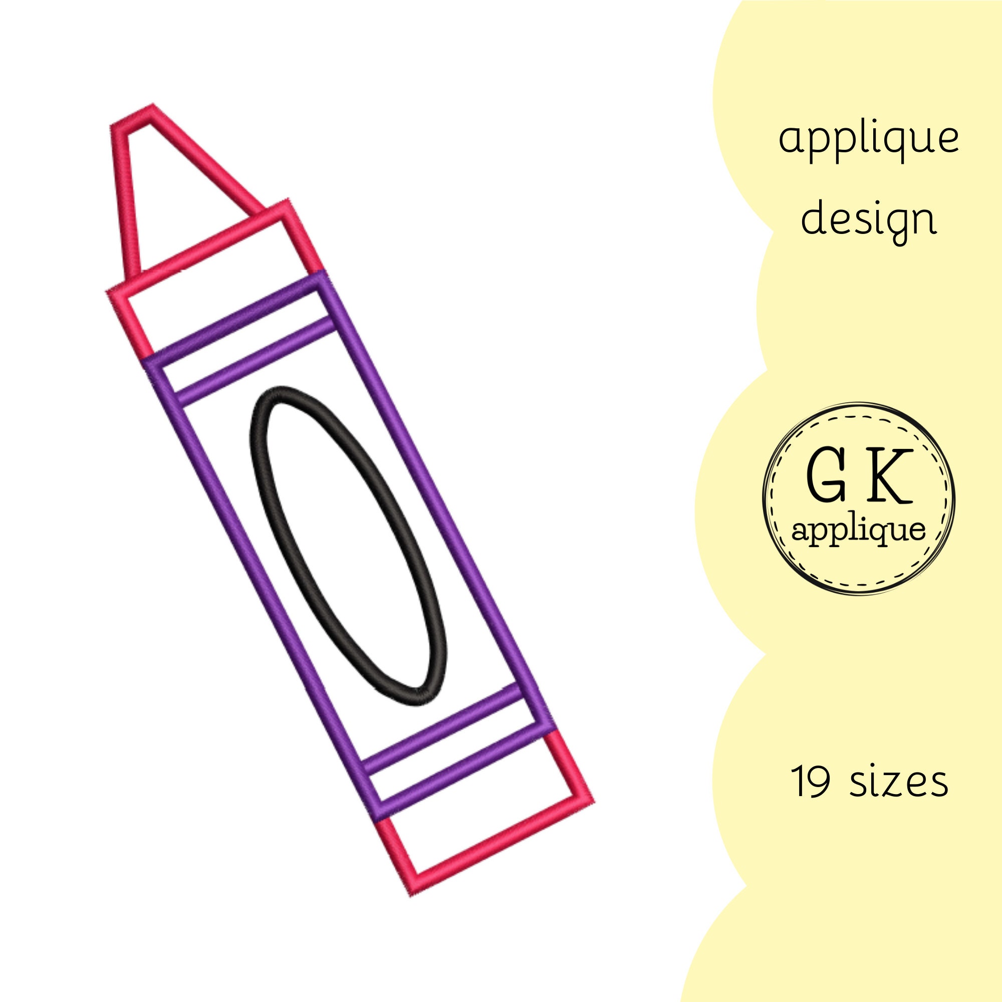 Crayon Applique Design. Crayon Embroidery Pattern. School Machine ...