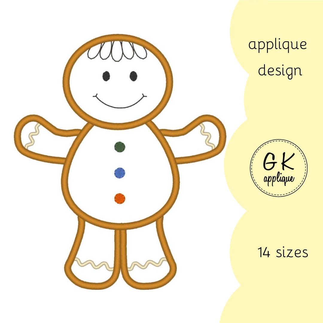 Gingerbread Man Applique Design. Christmas Machine Embroidery Pattern ...