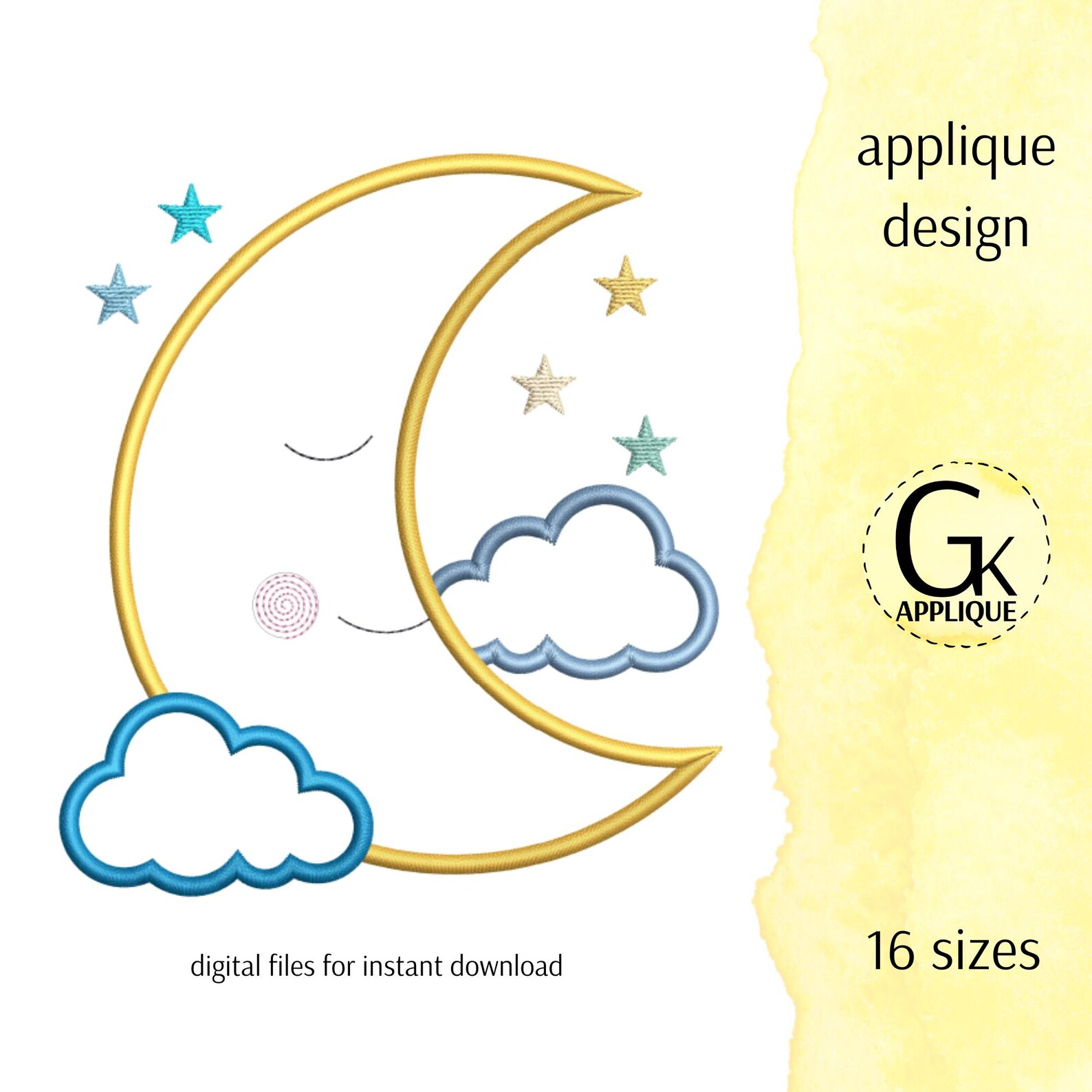 Sleeping Moon Applique Design. Machine Embroidery Design. - Etsy