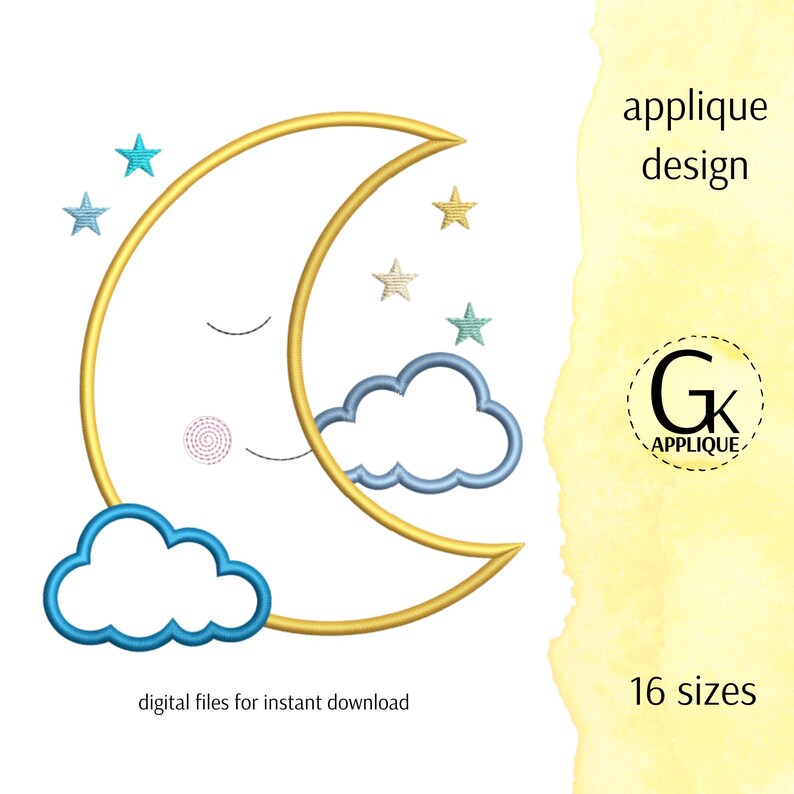 Sleeping Moon Applique Design. Machine Embroidery Design. - Etsy
