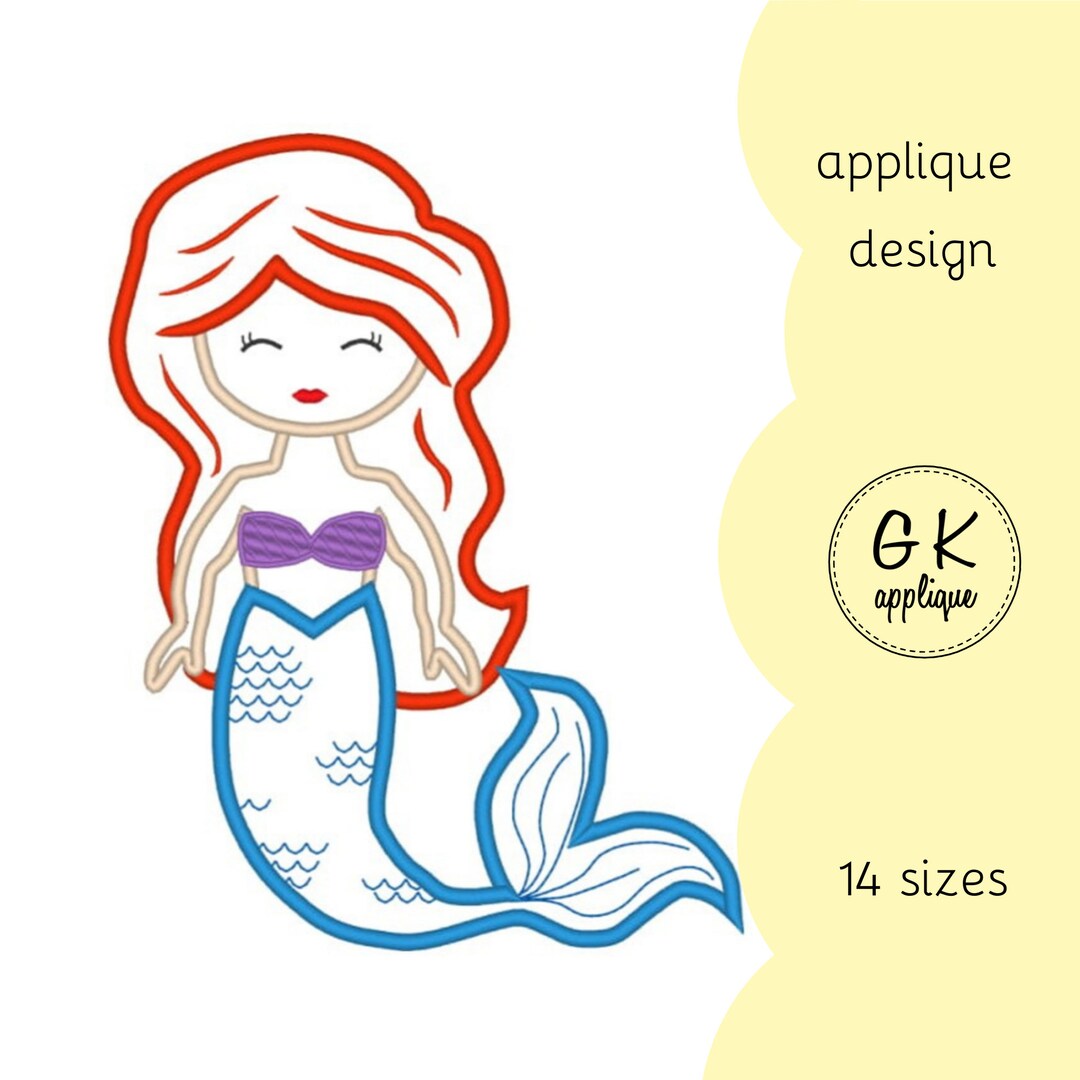 Mermaid Applique Design, Mermaid Embroidery Design, Mermaid Applique ...