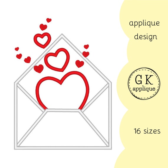 Love Envelope Applique Design. Envelope With Hearts Applique | Etsy