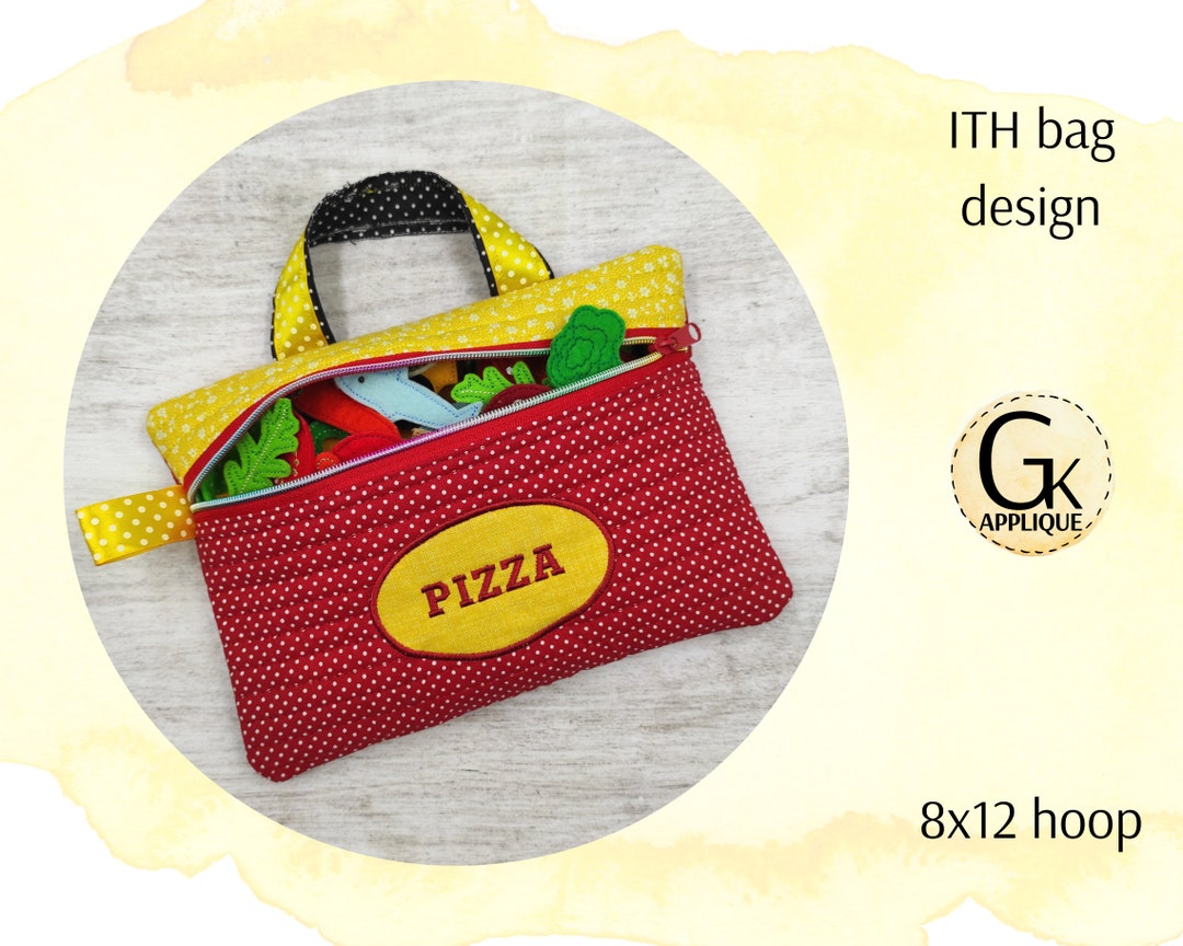 ITH Pizza Bag Design. ITH Bag Machine Embroidery Designs. in the Hoop ...